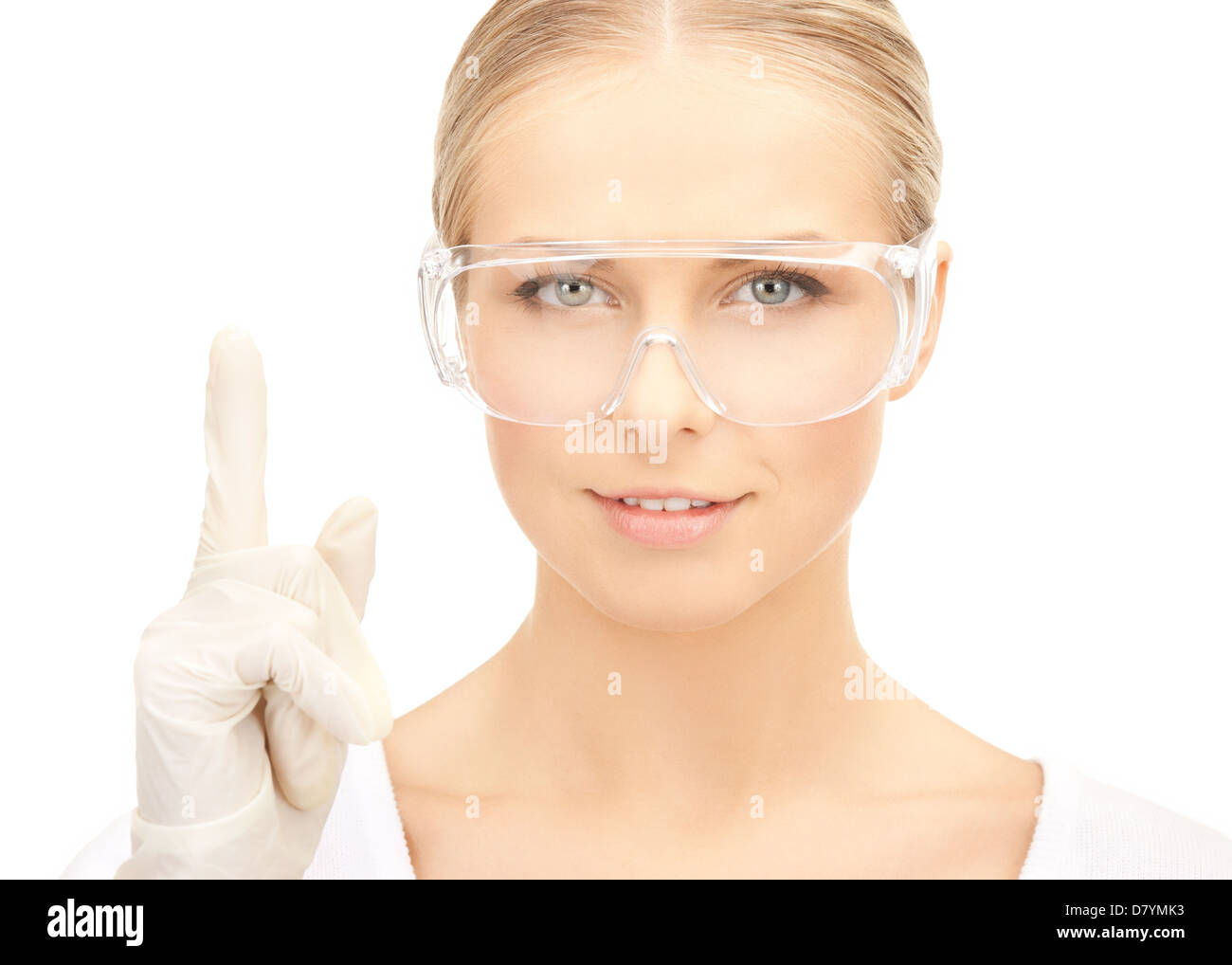 scientist in eyeglasses holding finger up Stock Photo - Alamy