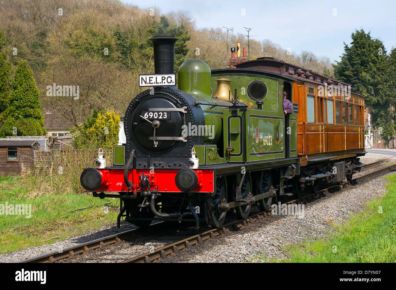 Steam Train departing with passenger service on heritage line Stock ...
