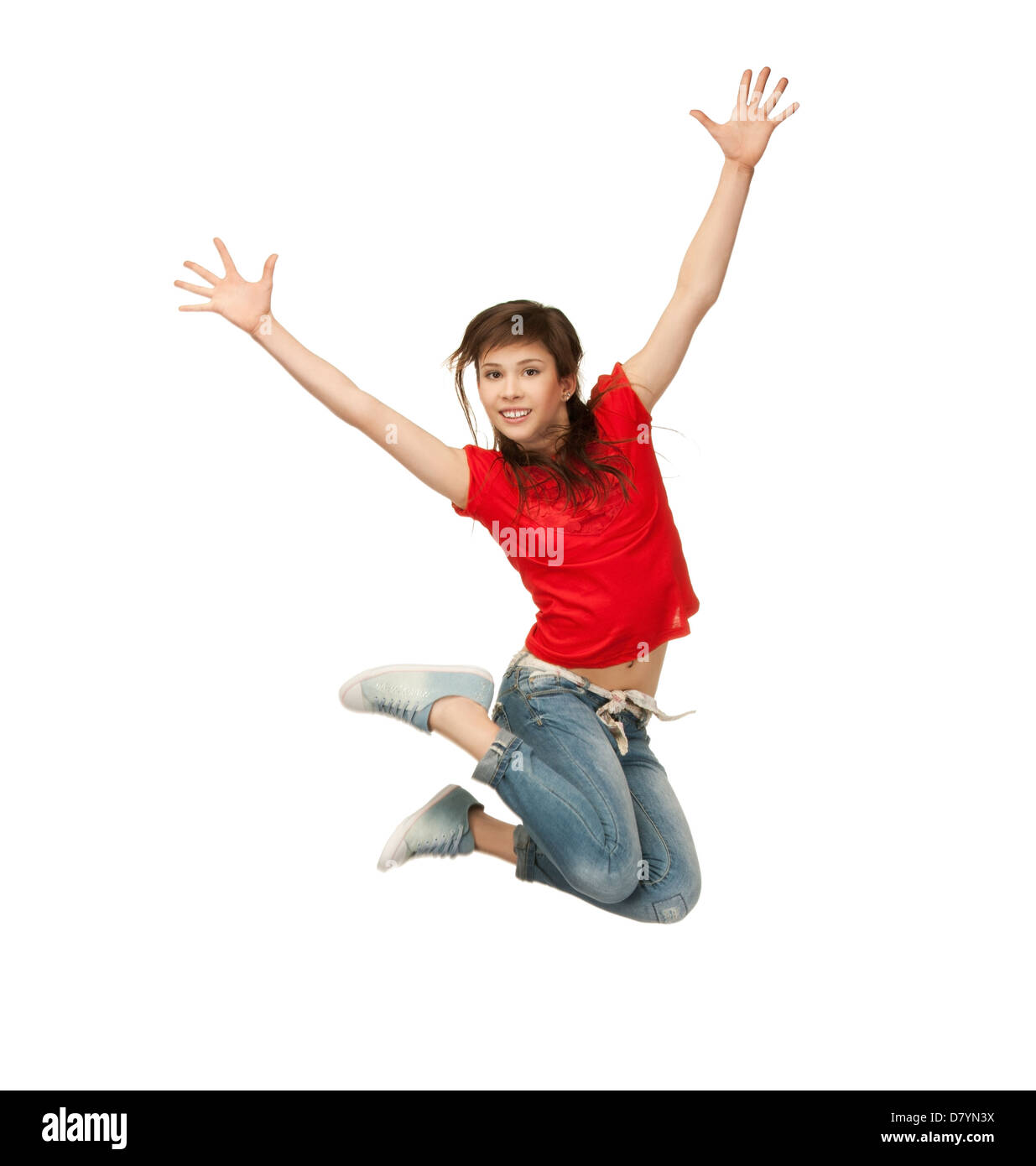 Positive girl jumping Cut Out Stock Images & Pictures - Alamy
