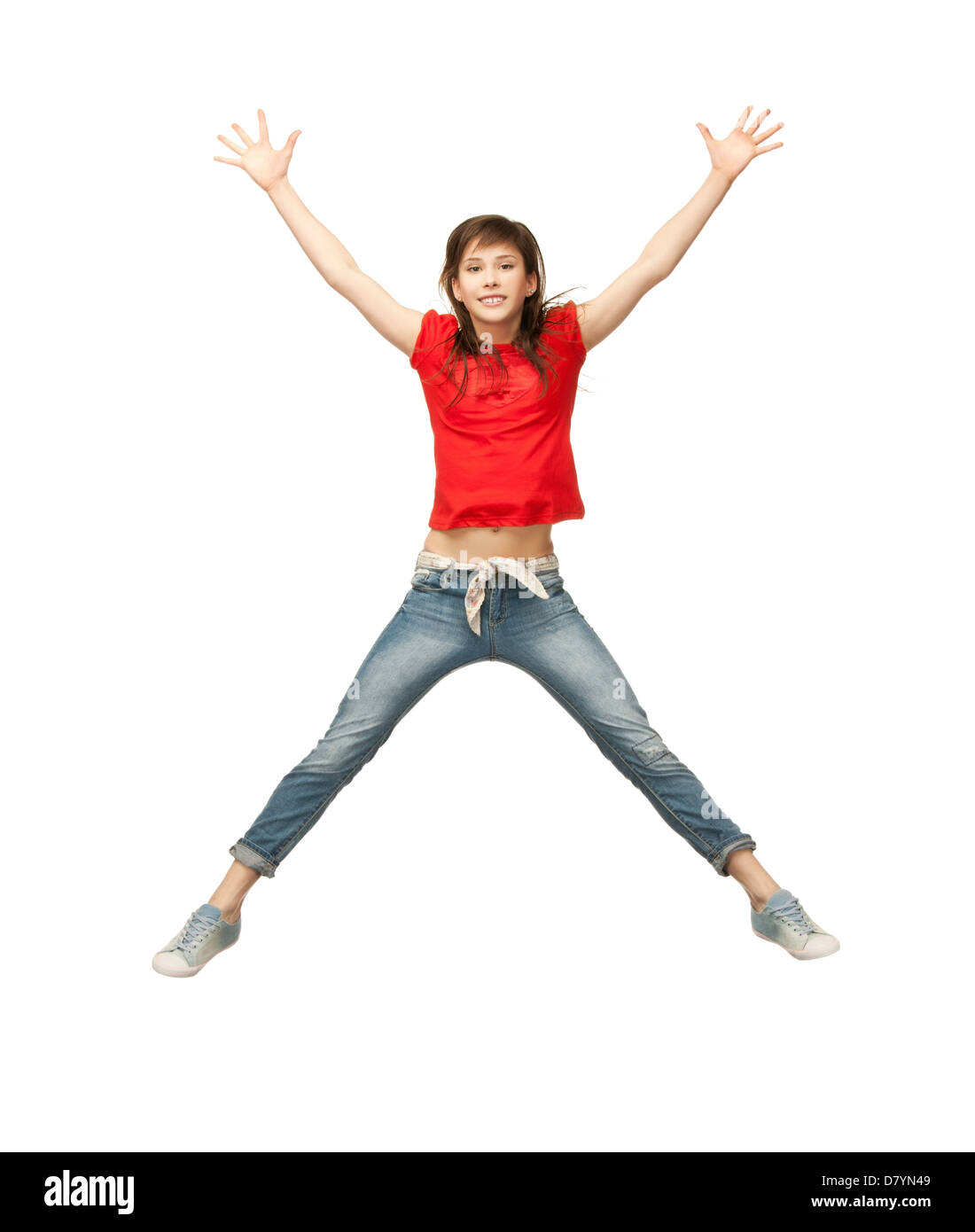 Positive girl jumping Cut Out Stock Images & Pictures - Alamy