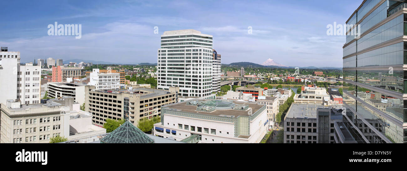 Portland Oregon Downtown Cityscape with Willamette River and Mt Hood ...