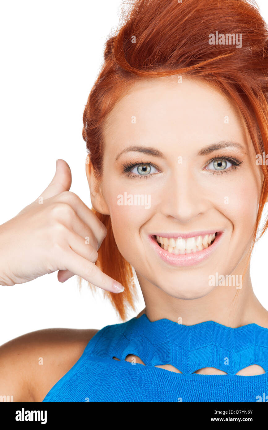Beautiful girl making call sign hi-res stock photography and images - Alamy