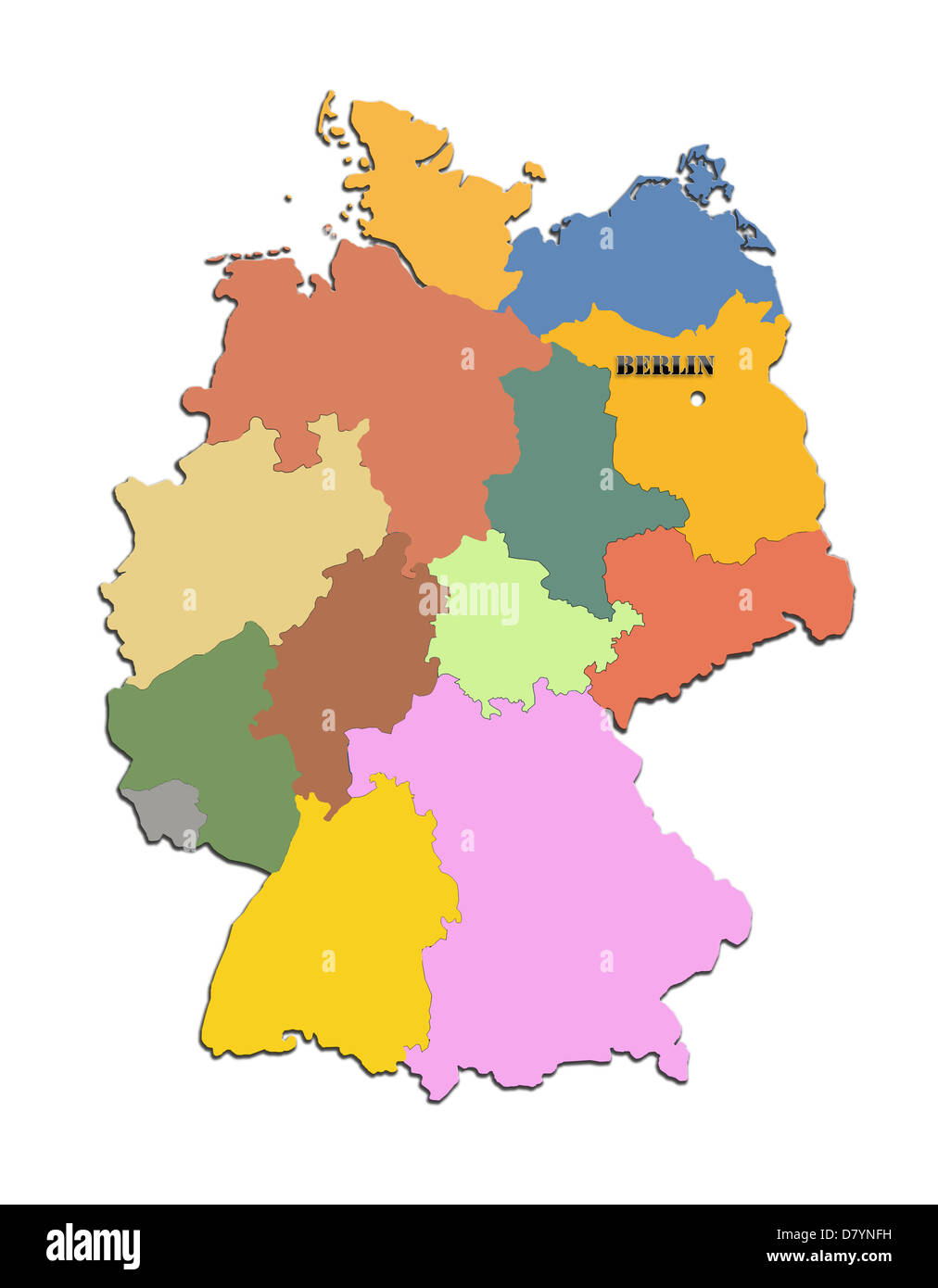 Colored silhouette of the map of Germany with regions Stock Photo - Alamy