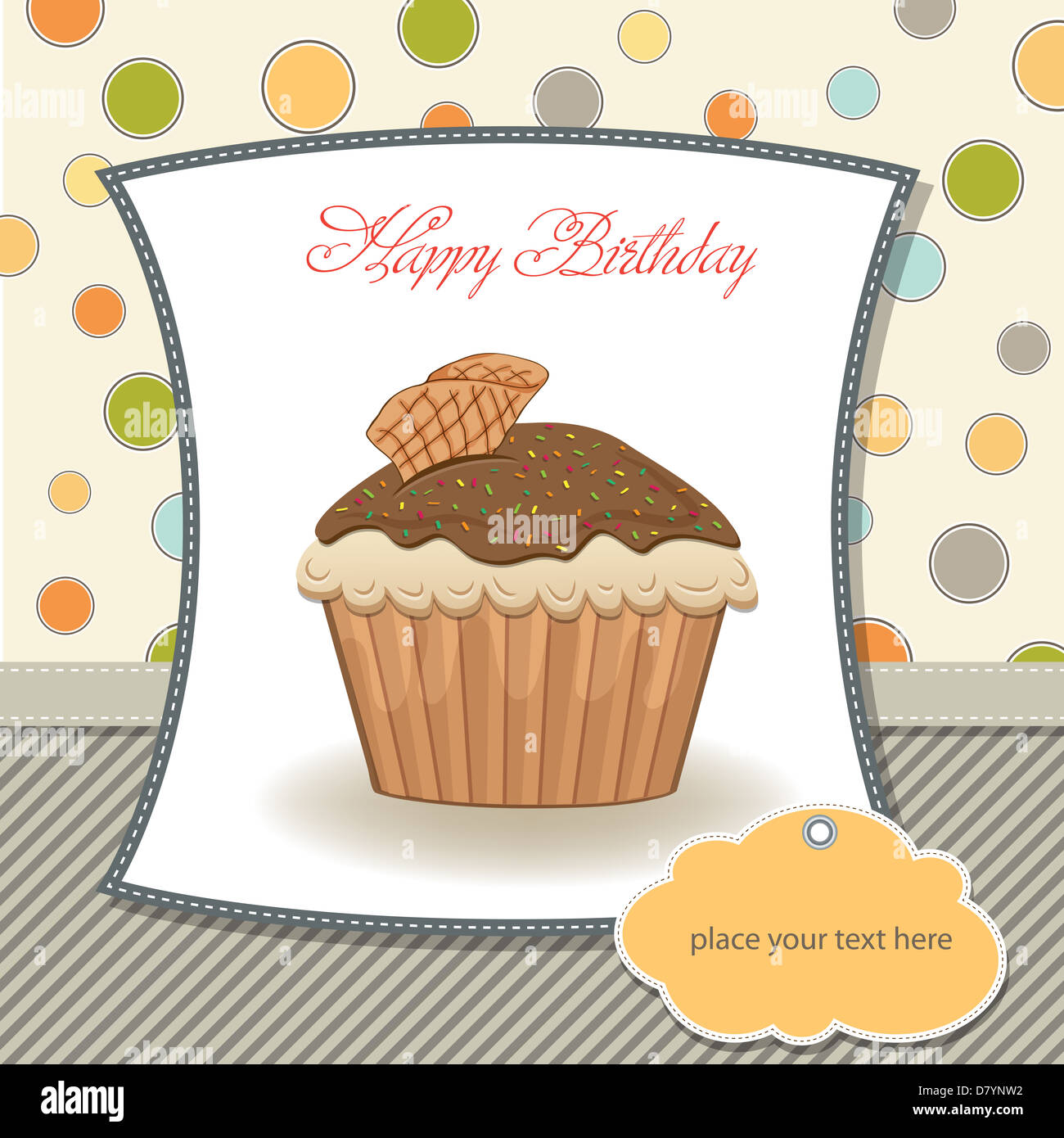 cute happy birthday card with cupcake. vector illustration Stock Photo - Alamy