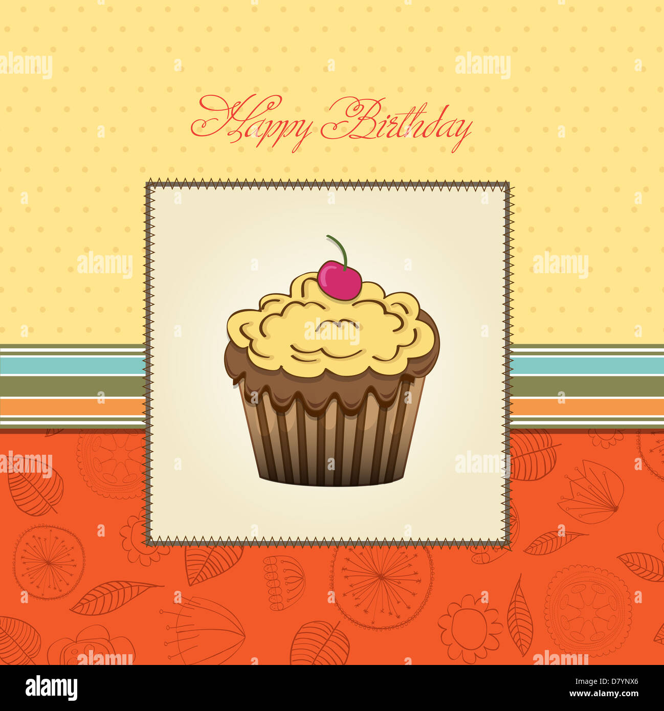 cute happy birthday card with cupcake. vector illustration Stock Photo - Alamy
