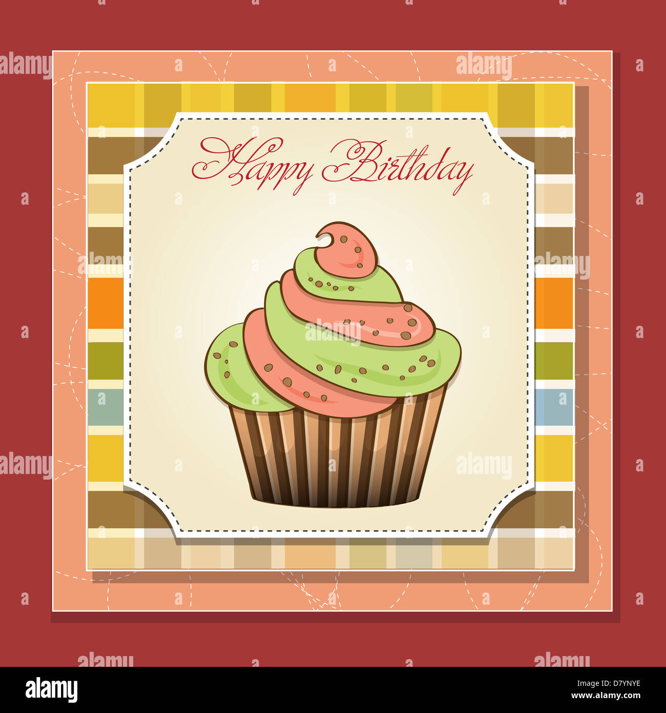 cute happy birthday card with cupcake. vector illustration Stock Photo - Alamy