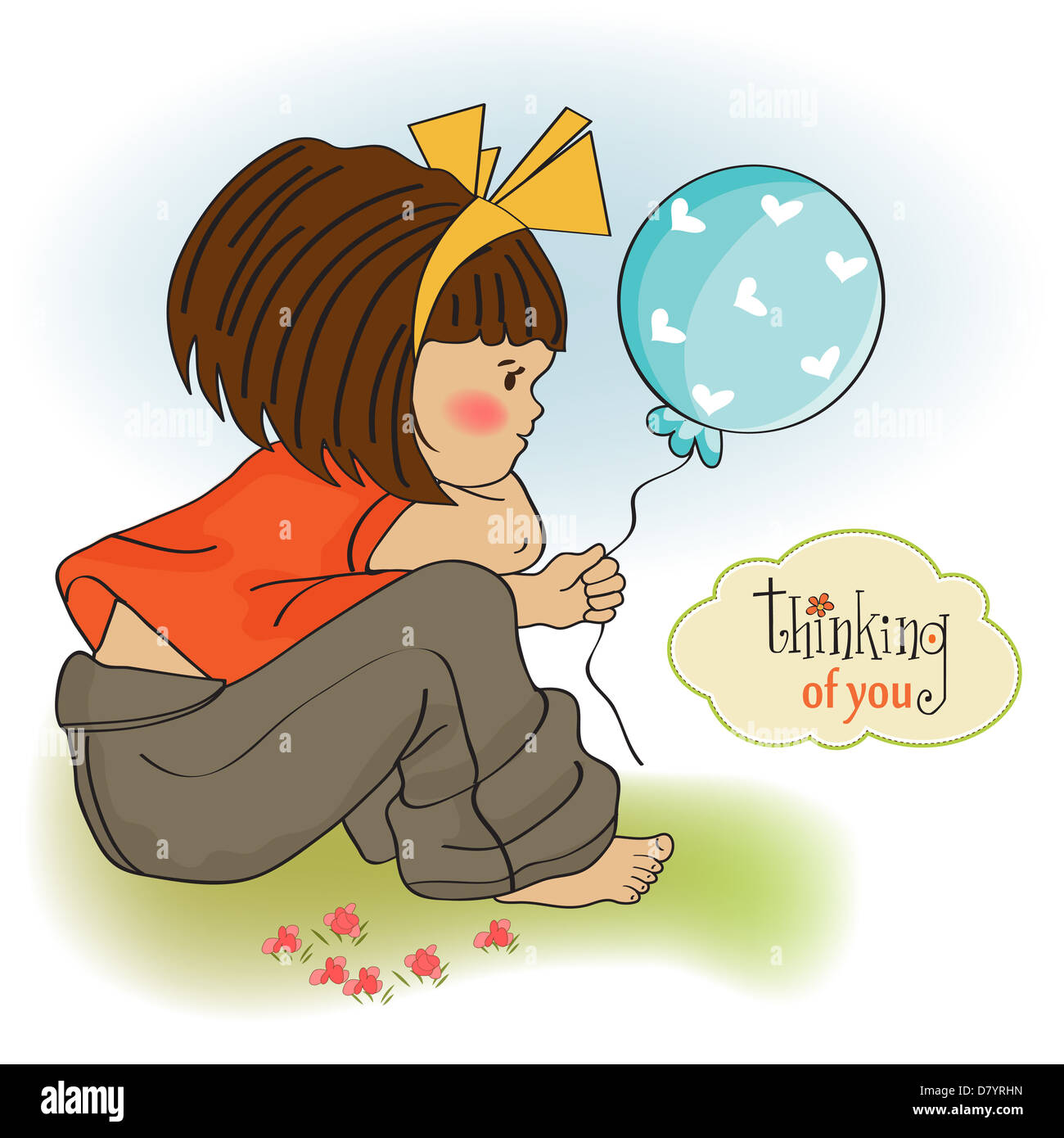 pretty young girl sitting, vector illustration Stock Photo - Alamy