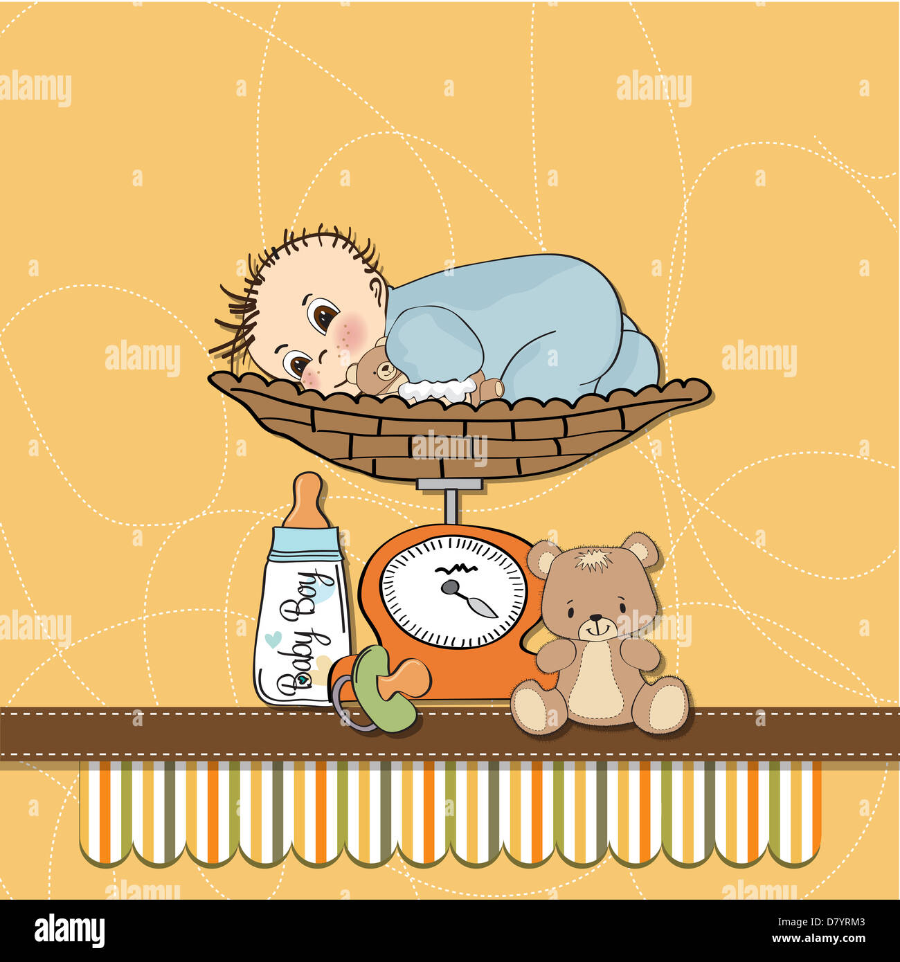 baby boy weighed on the scale, vector illustration Stock Photo - Alamy