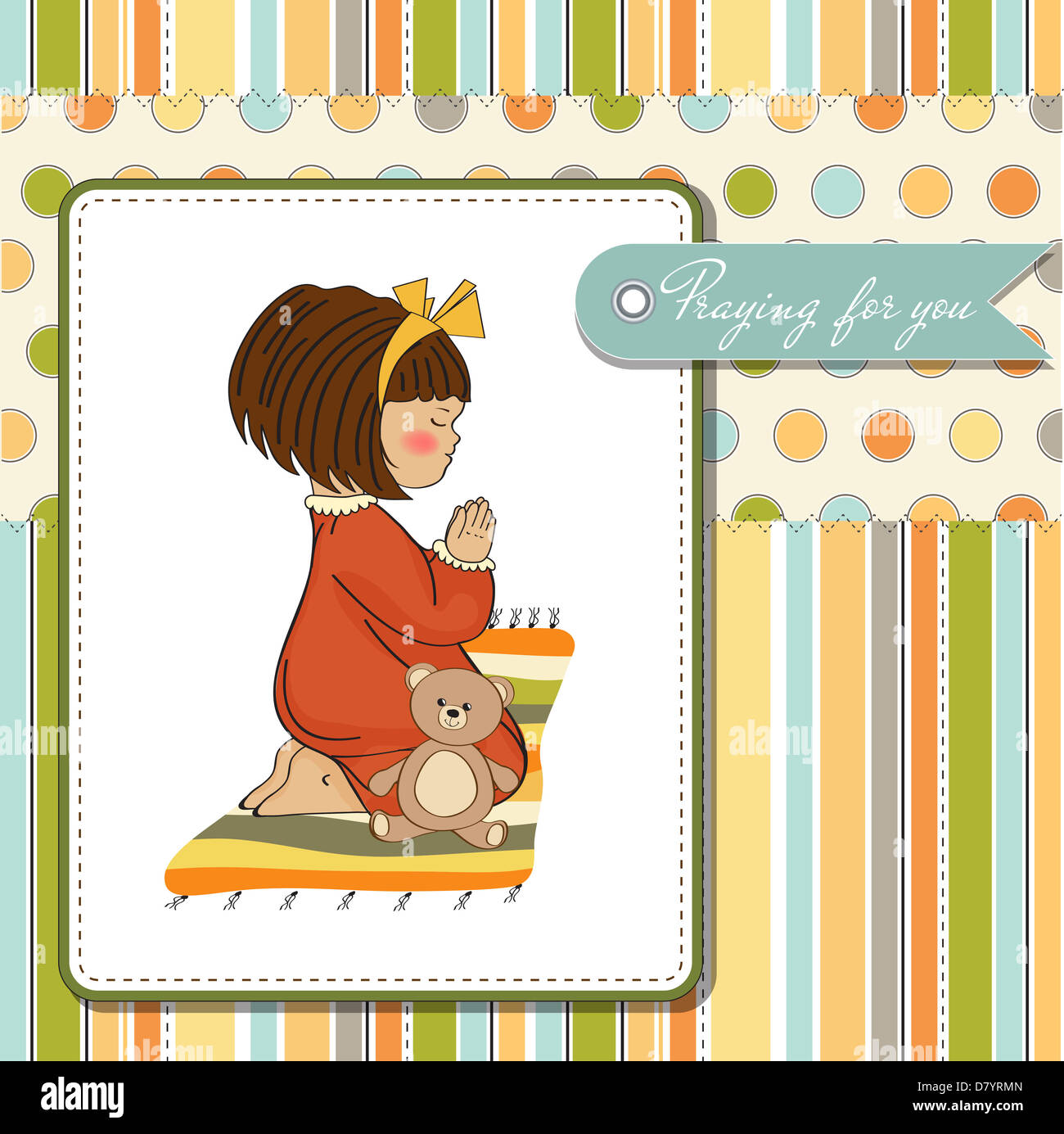 little girl praying, illustration in vector format Stock Photo - Alamy