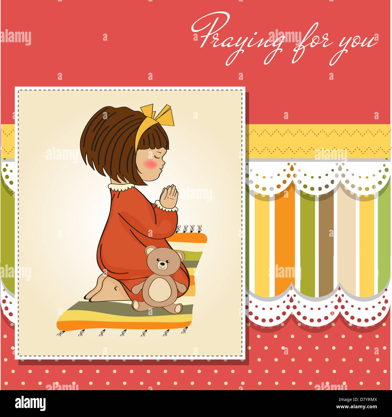 little girl praying, illustration in vector format Stock Photo - Alamy