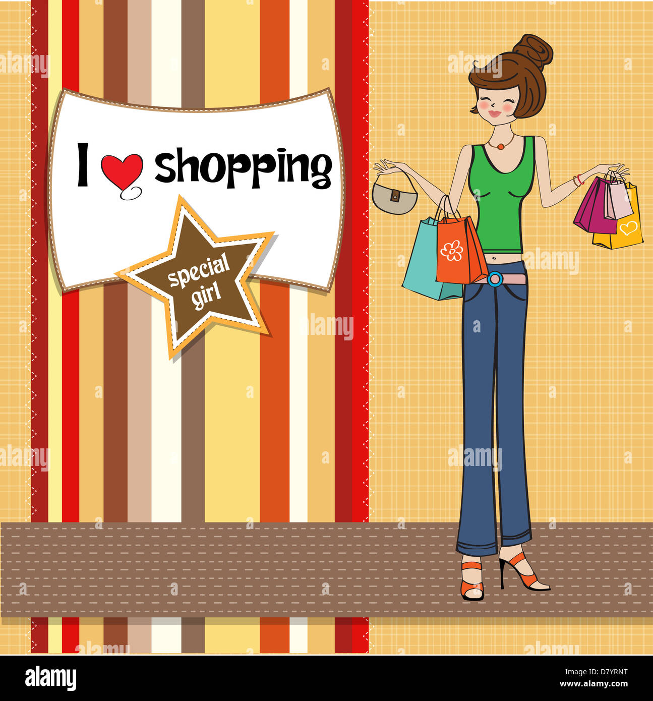 pretty young lady at shopping, illustration in vector format Stock ...
