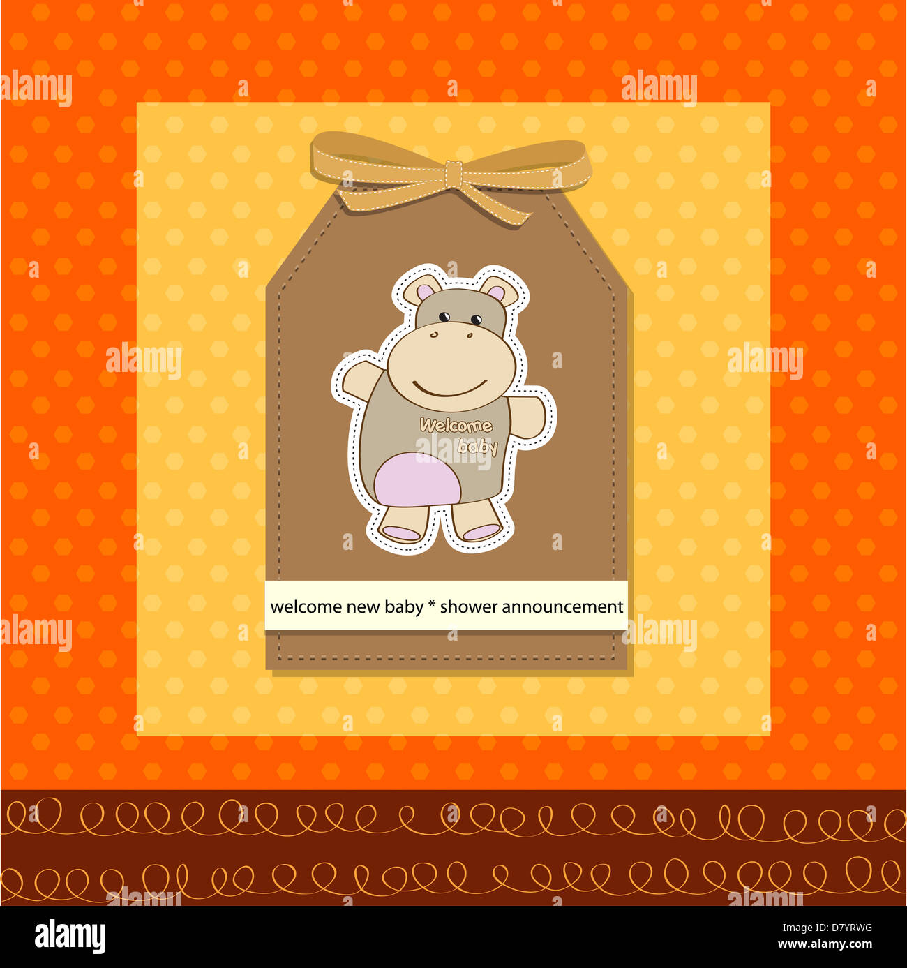 childish baby girl announcement card with hippo toy Stock Photo - Alamy