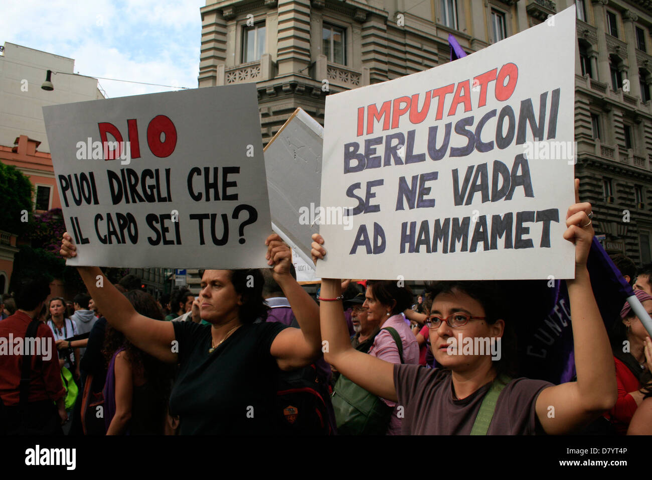 no berlusconi day protest with the popolo viola movement in rome italy ...
