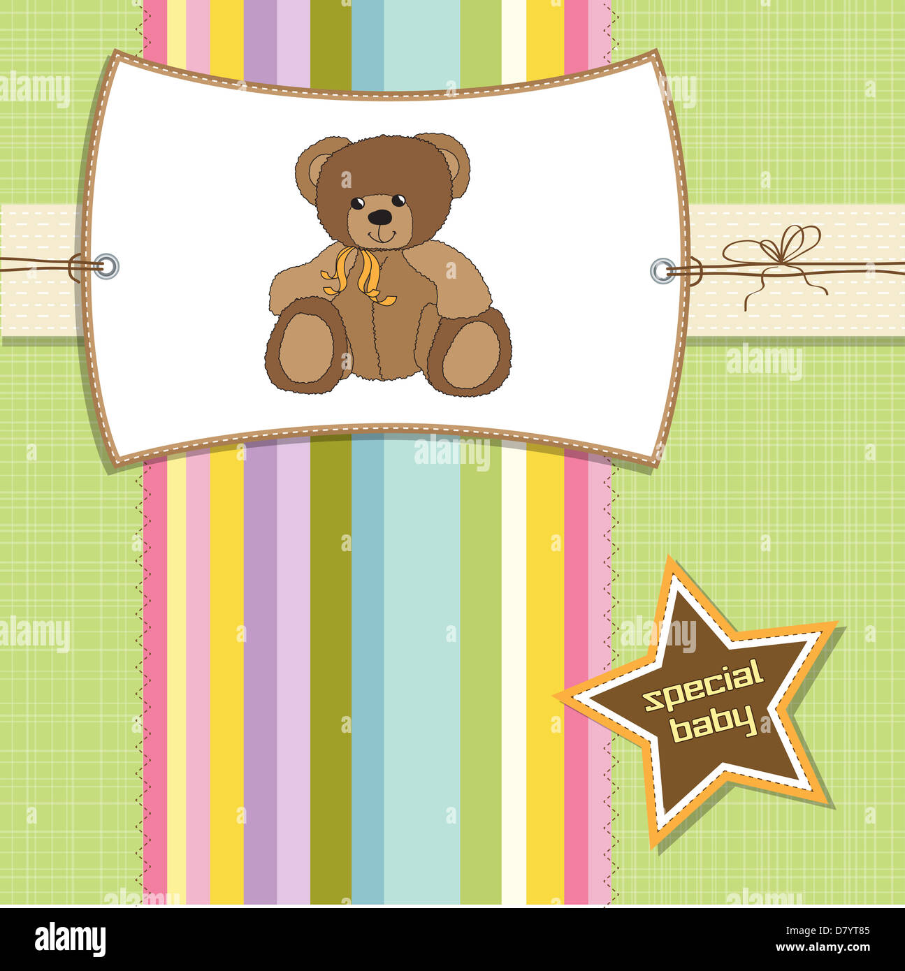 baby shower card with teddy bear toy, vector illustration Stock Photo ...