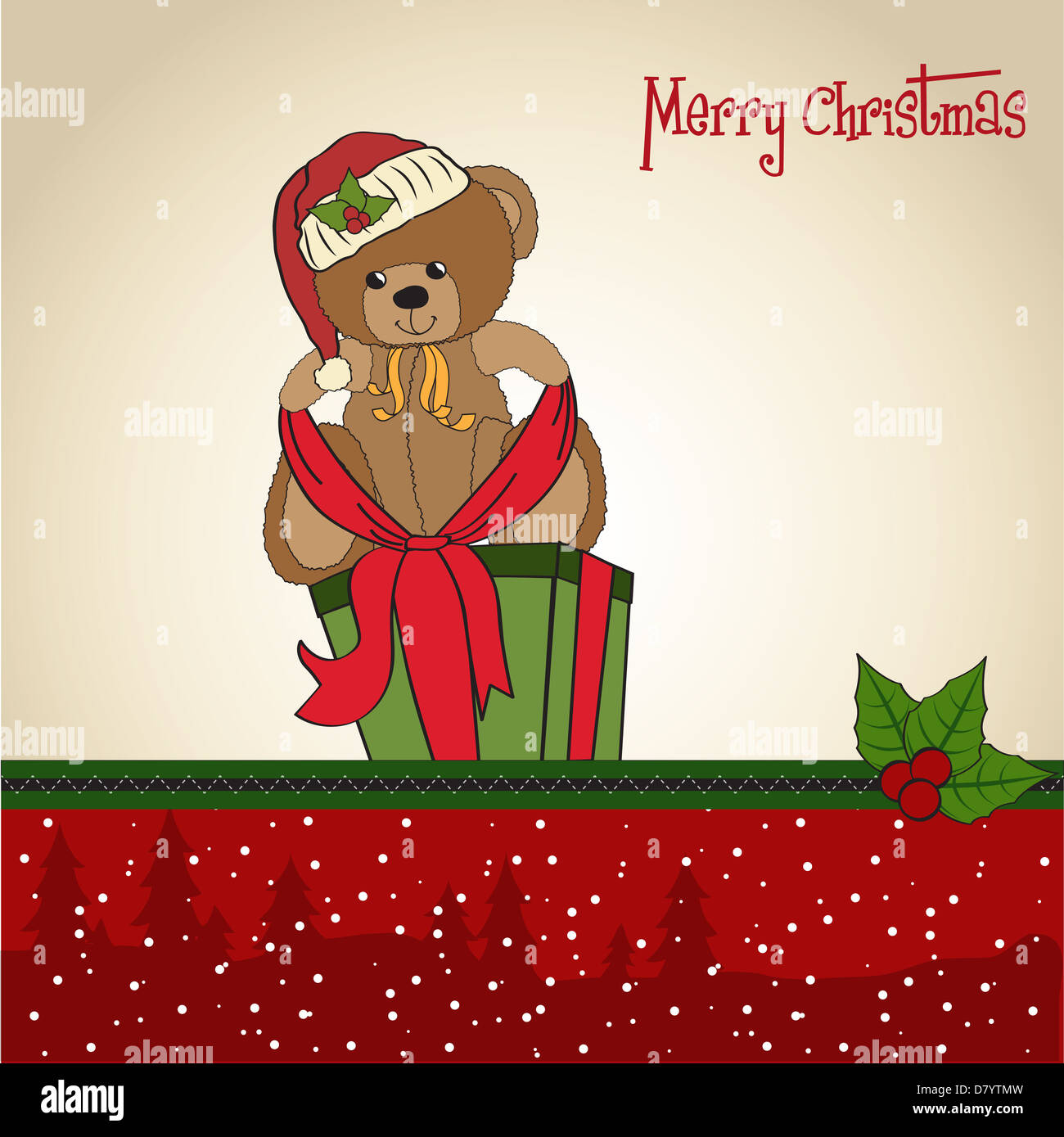 cute teddy bear with a big Christmas gift box, vector format Stock ...