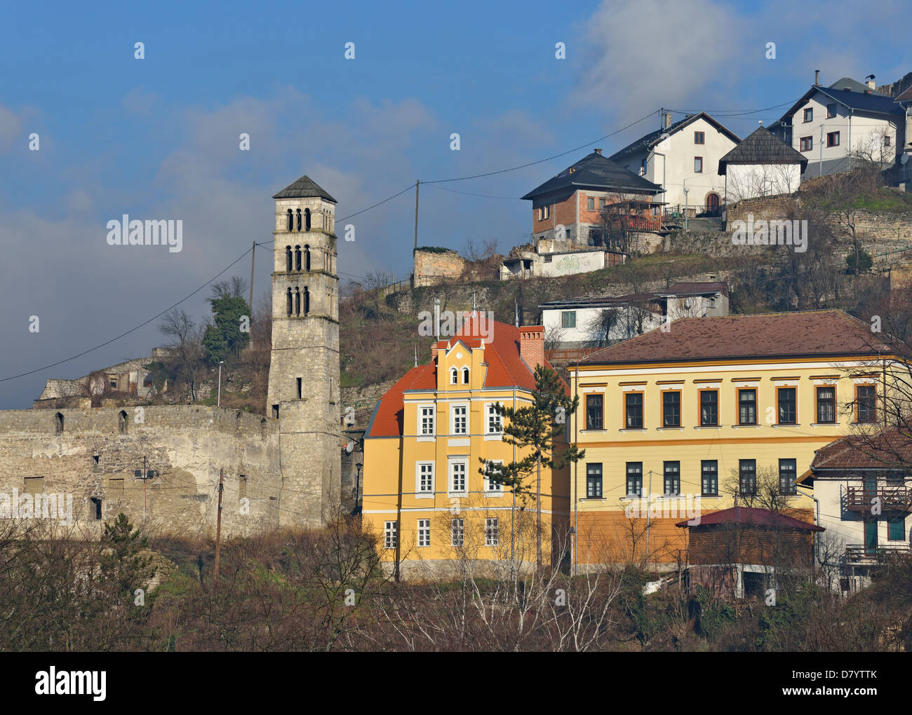 Old Town with St Mary's Church and St Luke's bell tower, Jajce, Bosnia ...