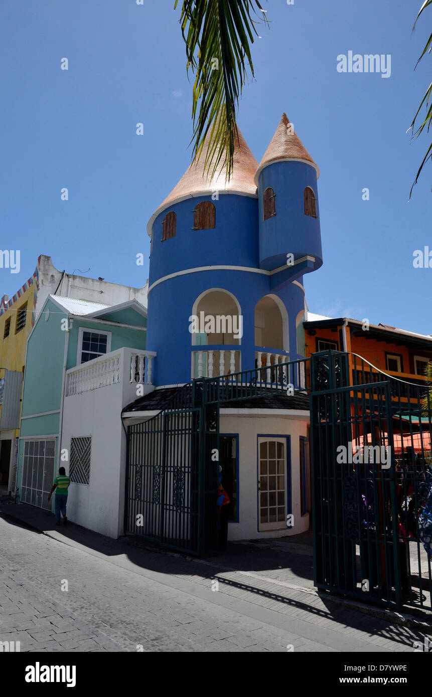 Colorful buildings and turret in Philipsburg, St. Maarten, Netherland ...