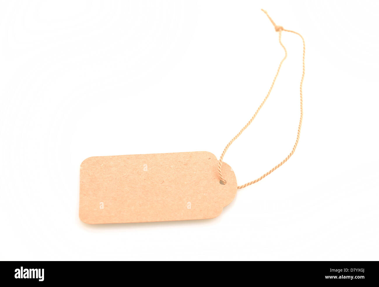 Blank natural-colored gift tag tied with string to write own message ...