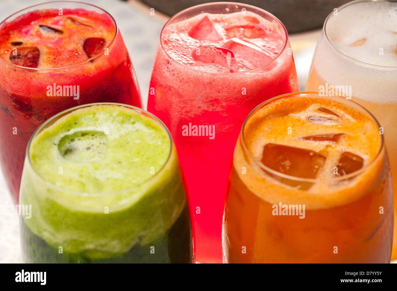 selection of fresh fruits colorful long drink cocktails Stock Photo - Alamy