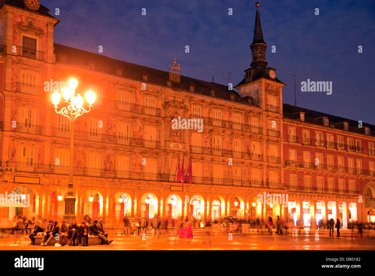 the central square Plaza Mayor at night, Madrid, Spain, Europe Stock ...