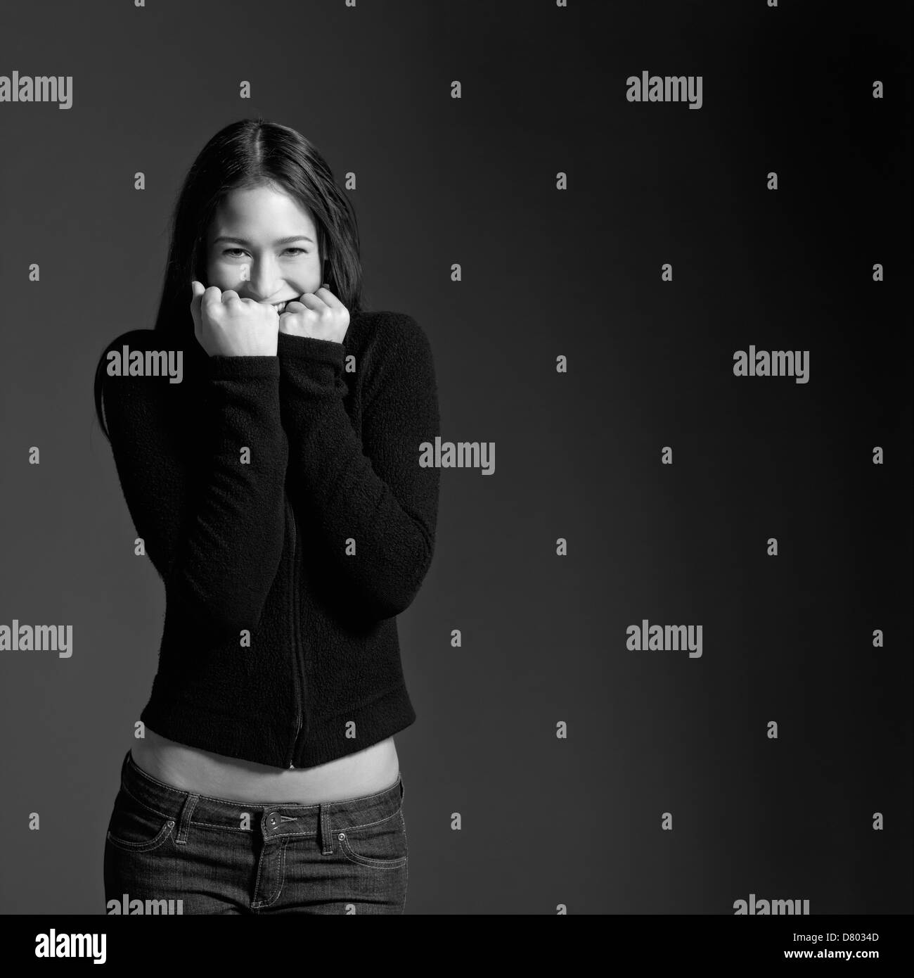 Caucasian young woman smiling Black and White Stock Photos & Images - Alamy