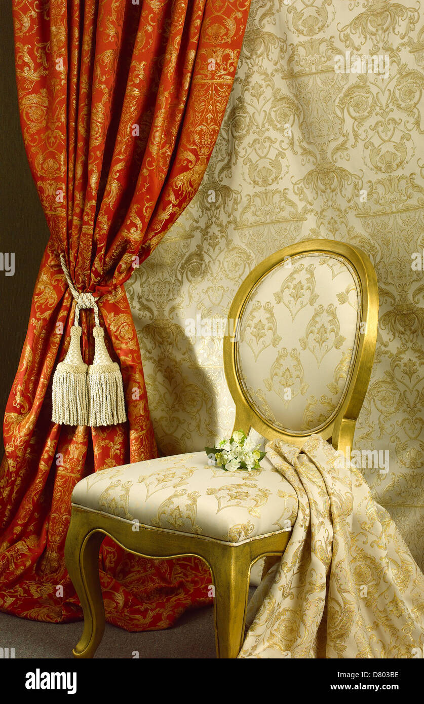 Luxury chair with beautiful curtain background Stock Photo - Alamy