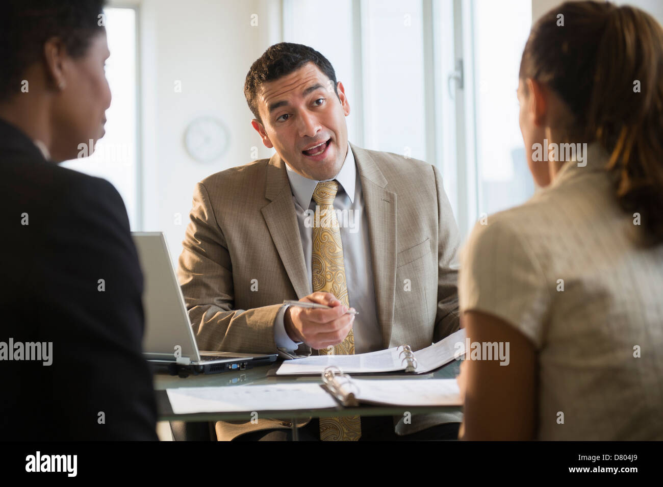Woman man talking desk hi-res stock photography and images - Alamy