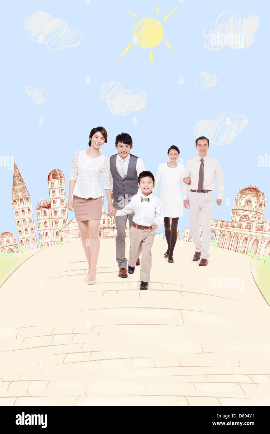 Happy family walking forward Stock Photo - Alamy