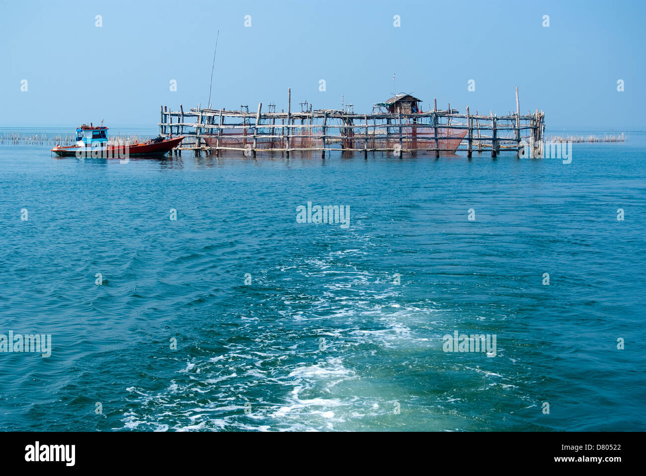 Trap net/stake trap at the mouth of the Mae Klong river to the Gulf of ...