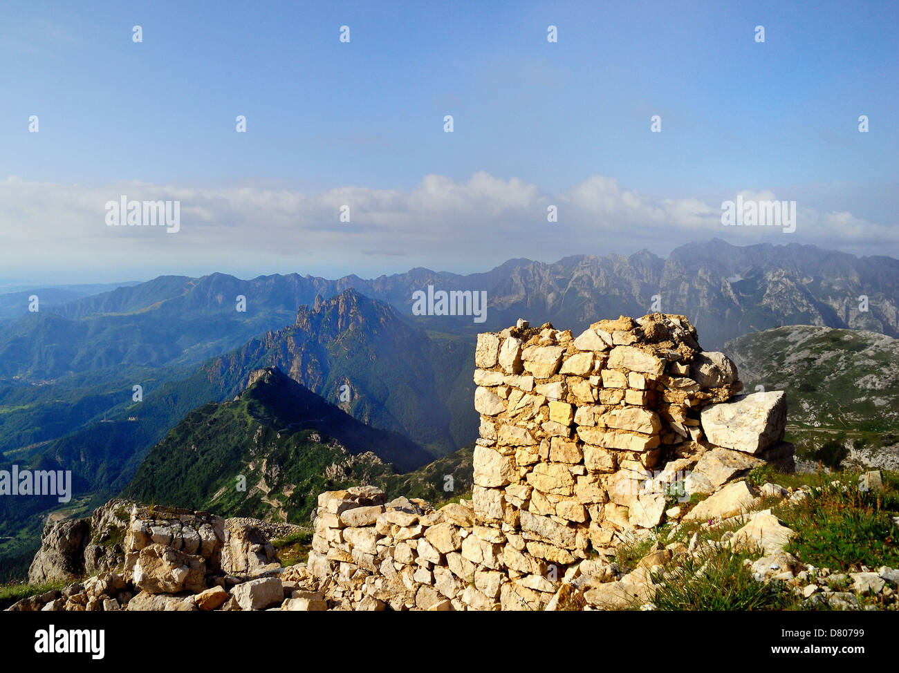 WWI. Veneto, Italy. Mount Pasubio, ruins of the Italian Housing ranks ...