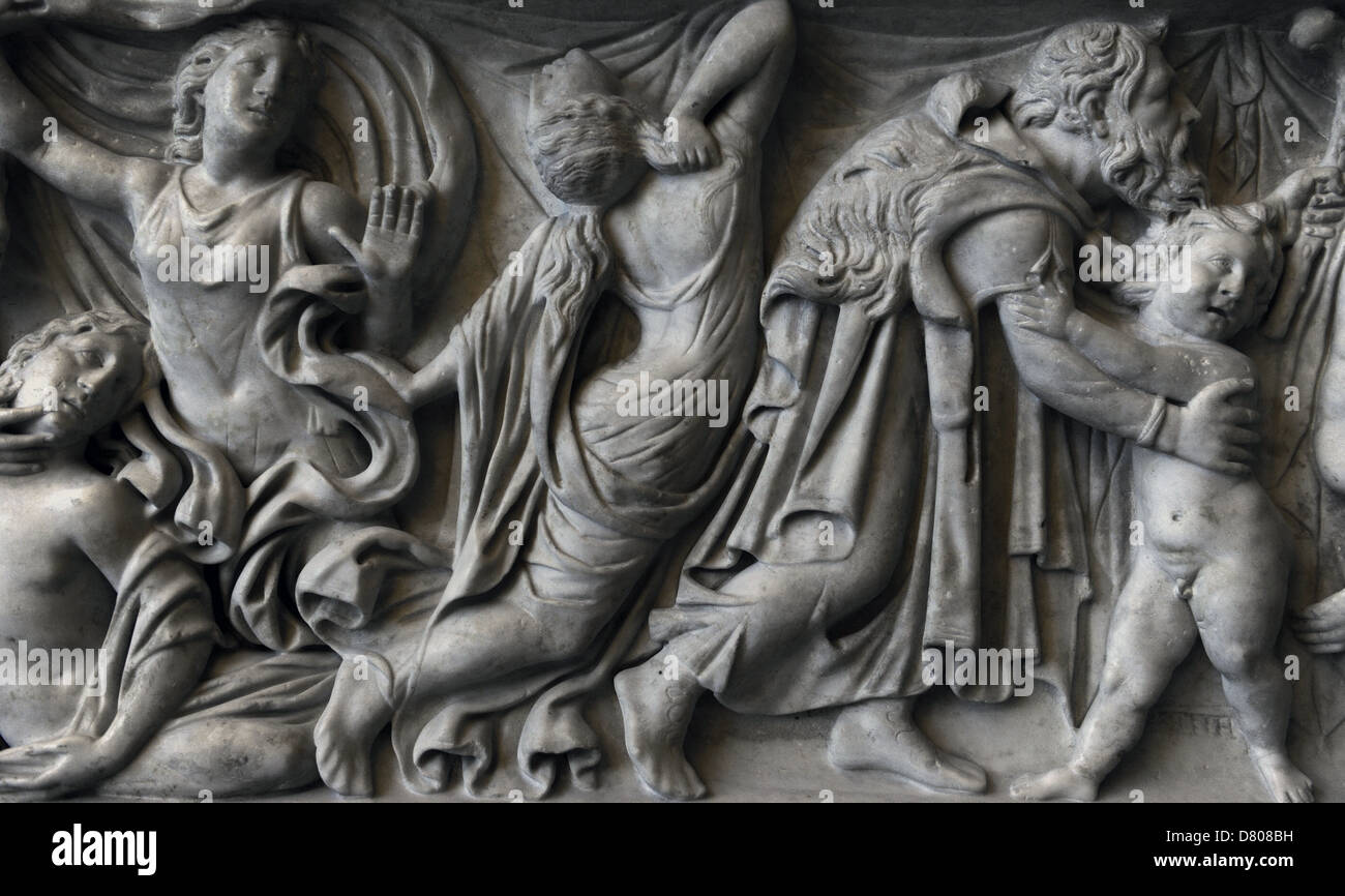 Roman sarcophagus. About 160 AD. Apollo and Artemis kill Niobe's 14 ...
