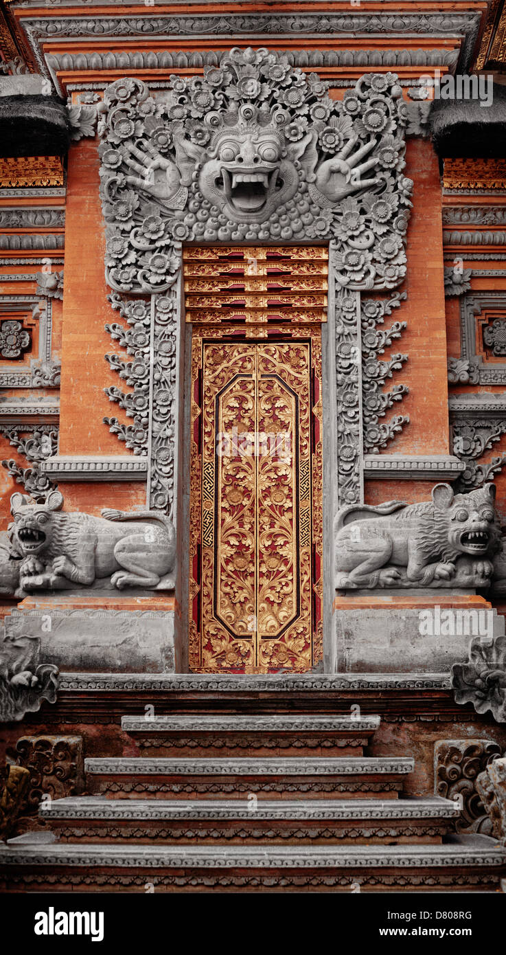 The gate of the old temple decorated with ornaments. Indonesia, Bali ...
