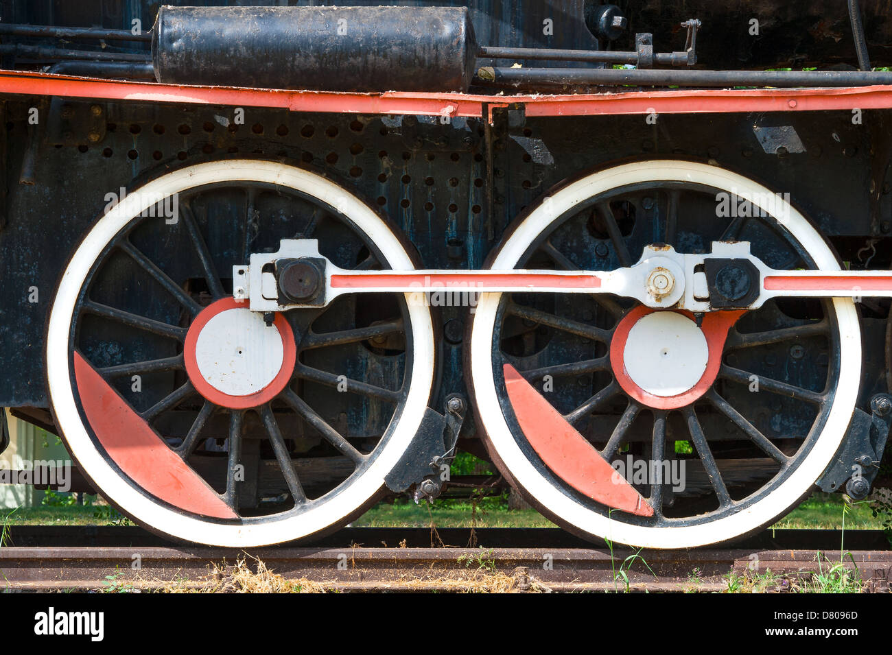 steam locomotive wheels view of old fashioned on the rail Stock Photo ...