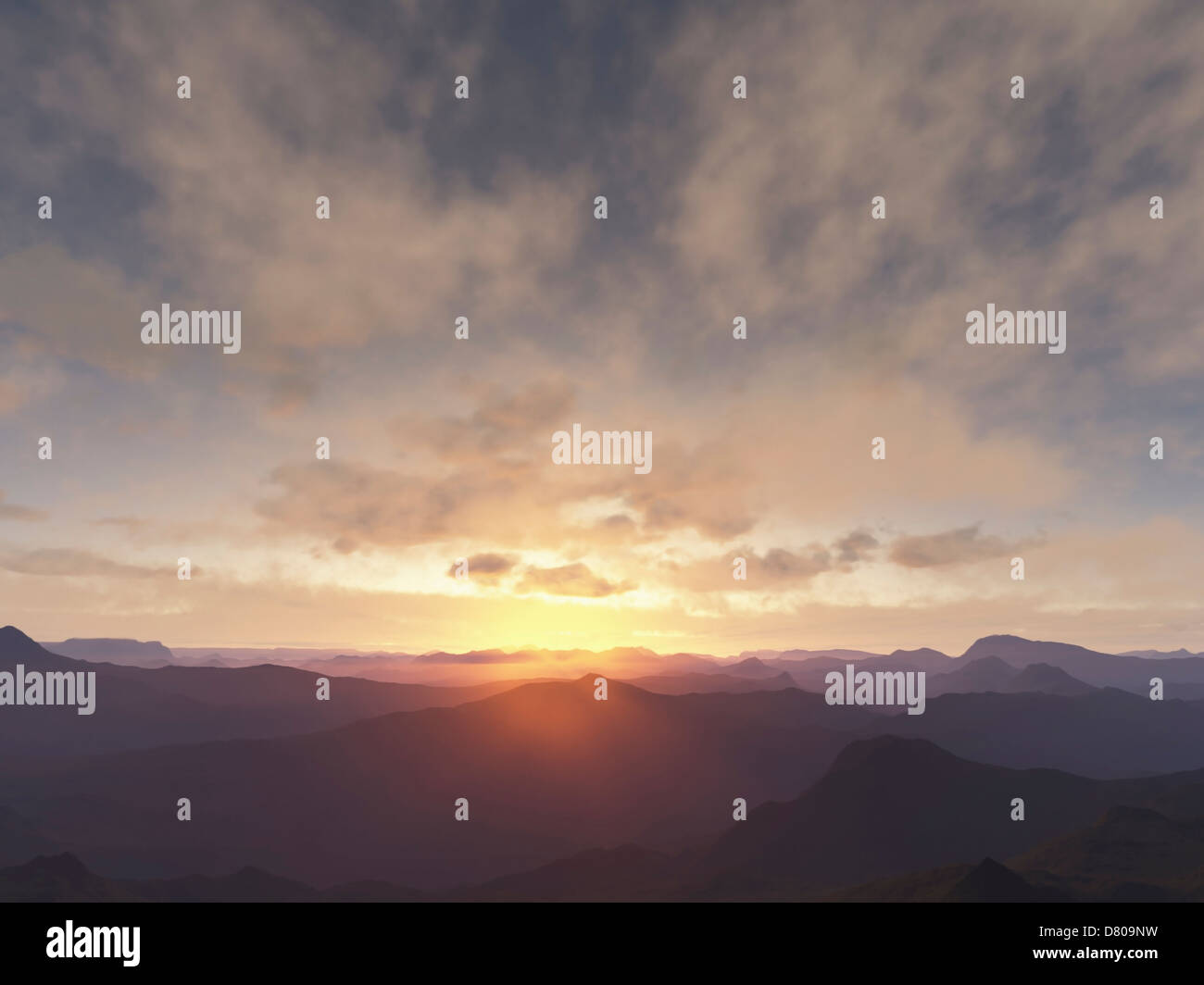 Sun rising over rural mountains Stock Photo - Alamy