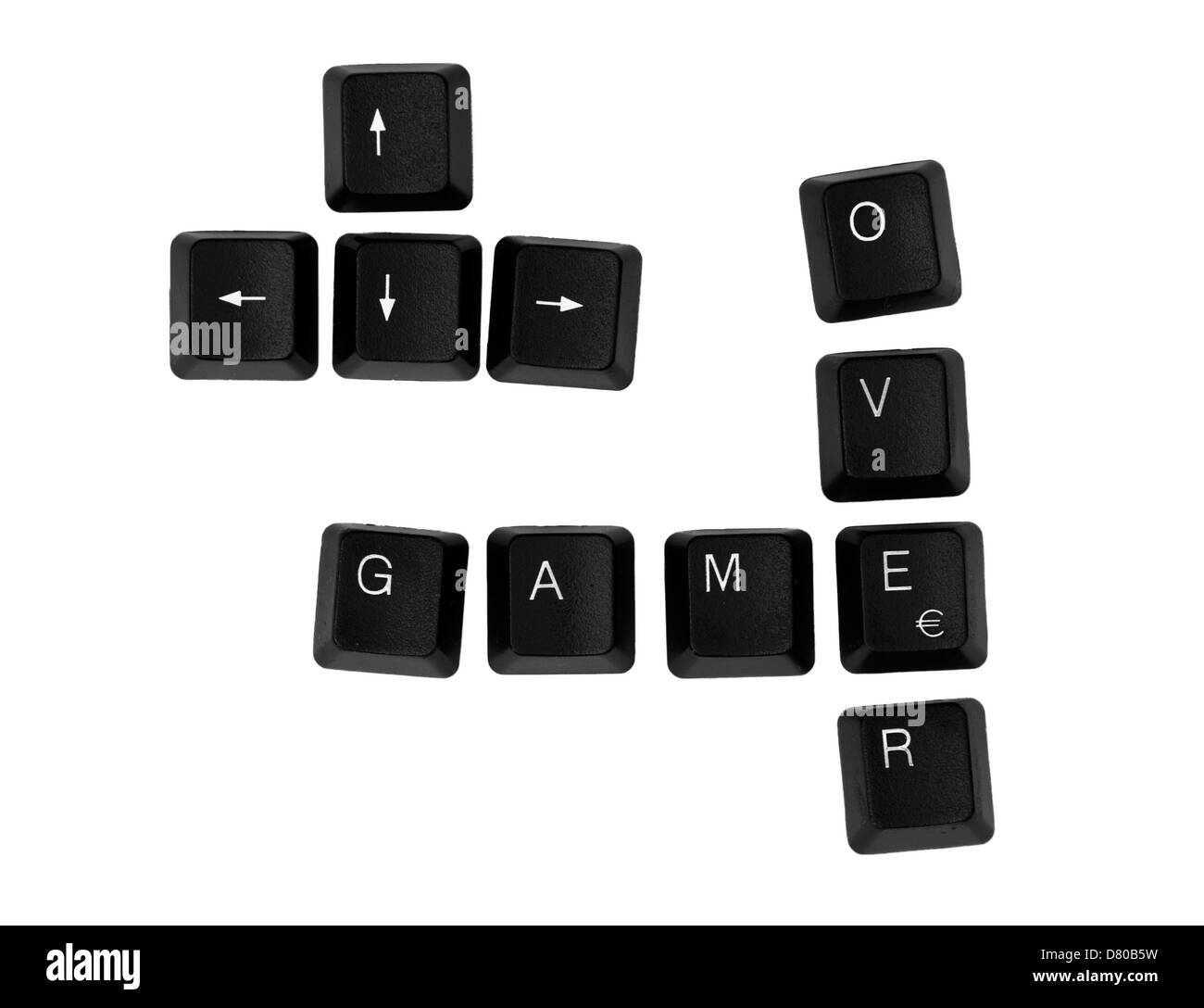 GAME OVER sign written on a keyboard. Isolated on a white background ...