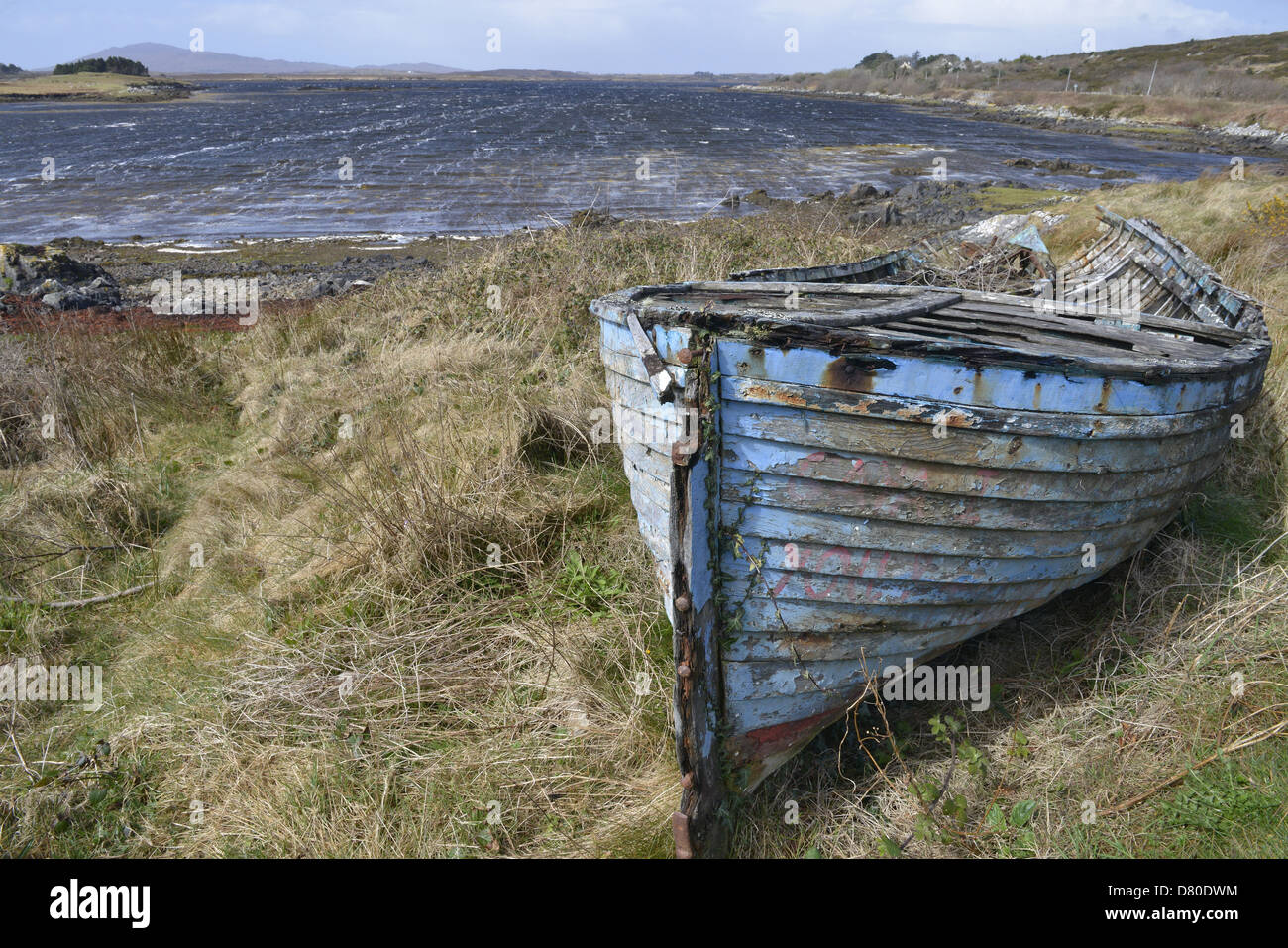 Old fishing rowing boat, blue, west coast of Ireland Stock Photo - Alamy