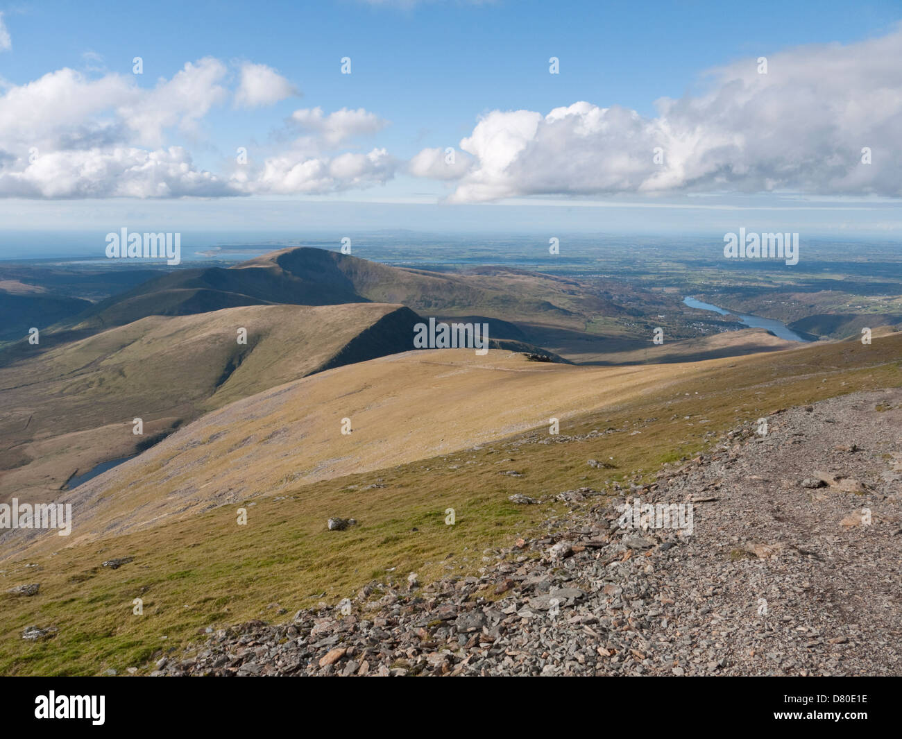 View NW from the top of the Snowdon Ranger Path, showing the hills of ...