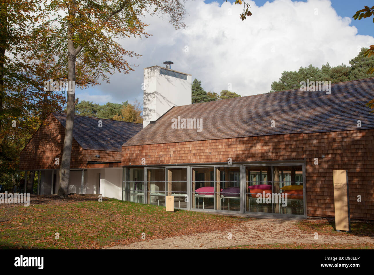 exterior of Runways End Outdoor Centre shingle covered building Stock ...