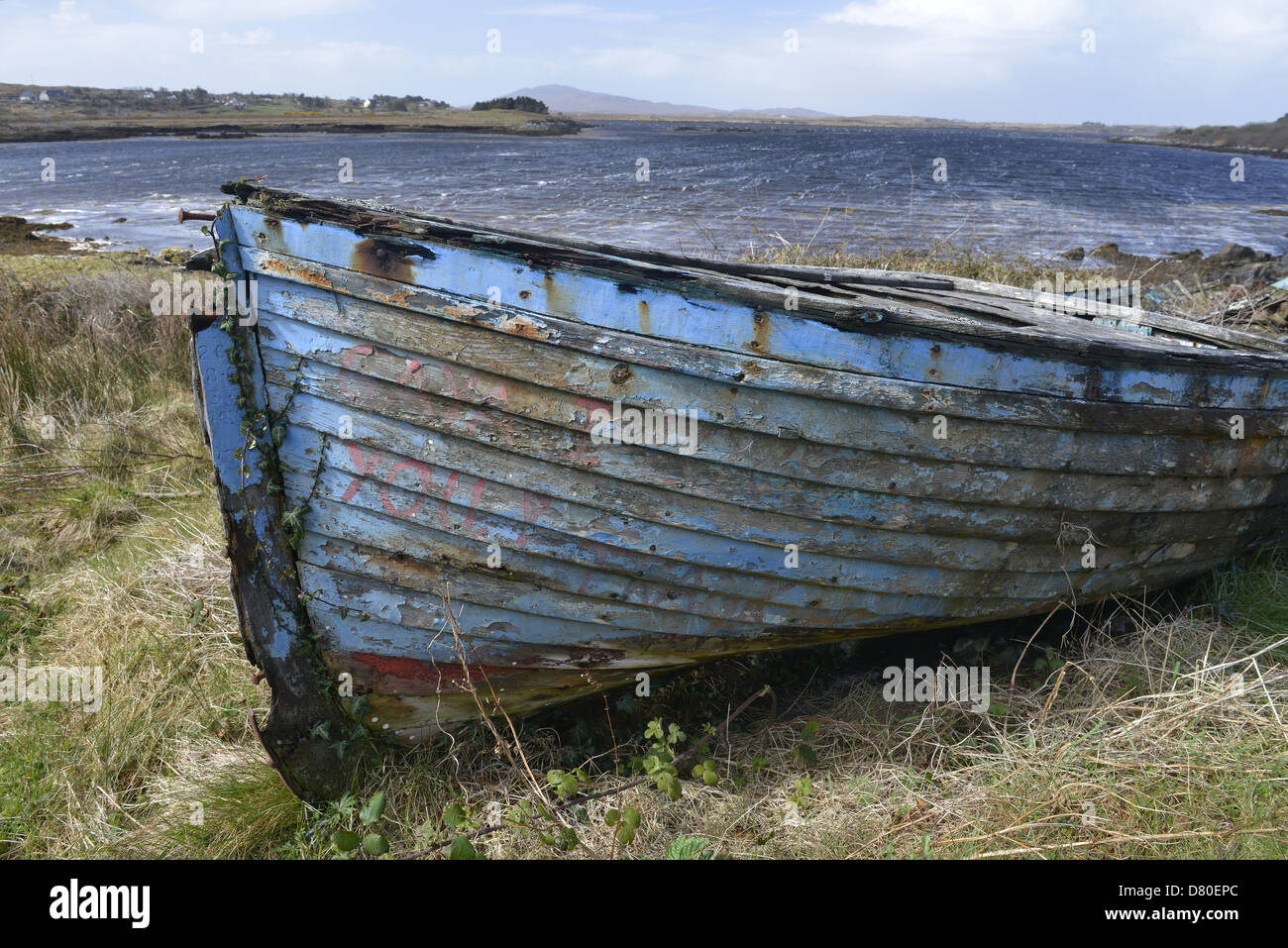 Old fishing rowing boat, blue, west coast of Ireland Stock Photo - Alamy
