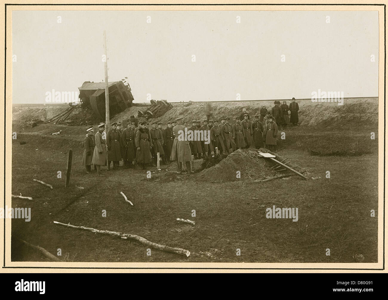 A photograph documenting the burial of German soldiers who died in a ...