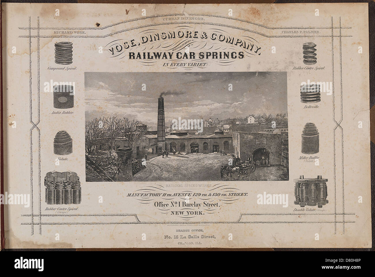 A vintage advertisement by Vose, Dinsmore & Company showcasing railway ...