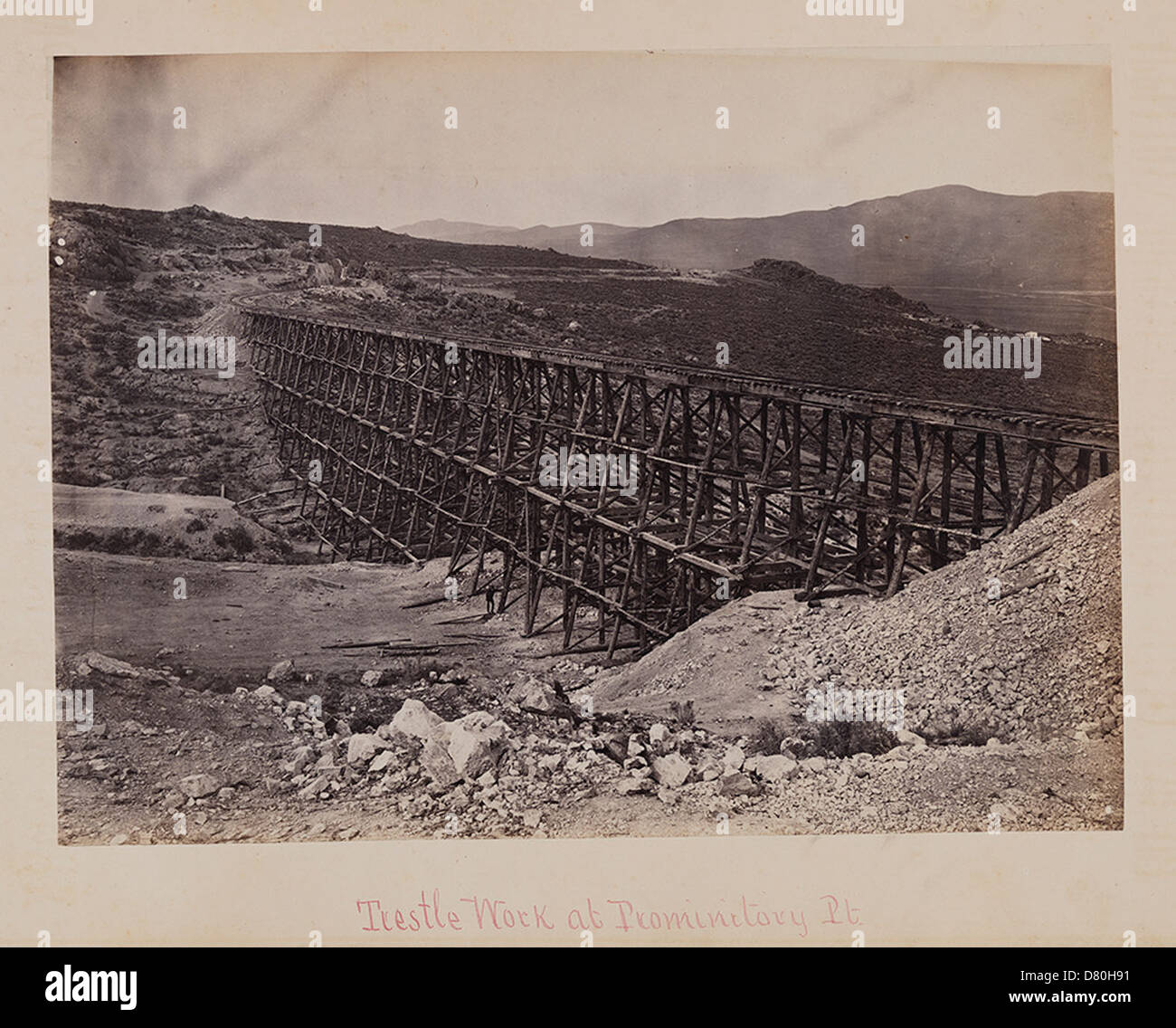This photograph shows the construction of a trestle bridge at ...