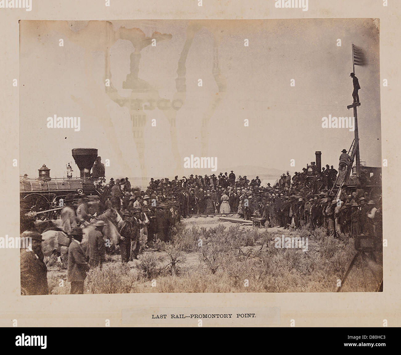 This illustration depicts the historic Last Rail ceremony at Promontory ...
