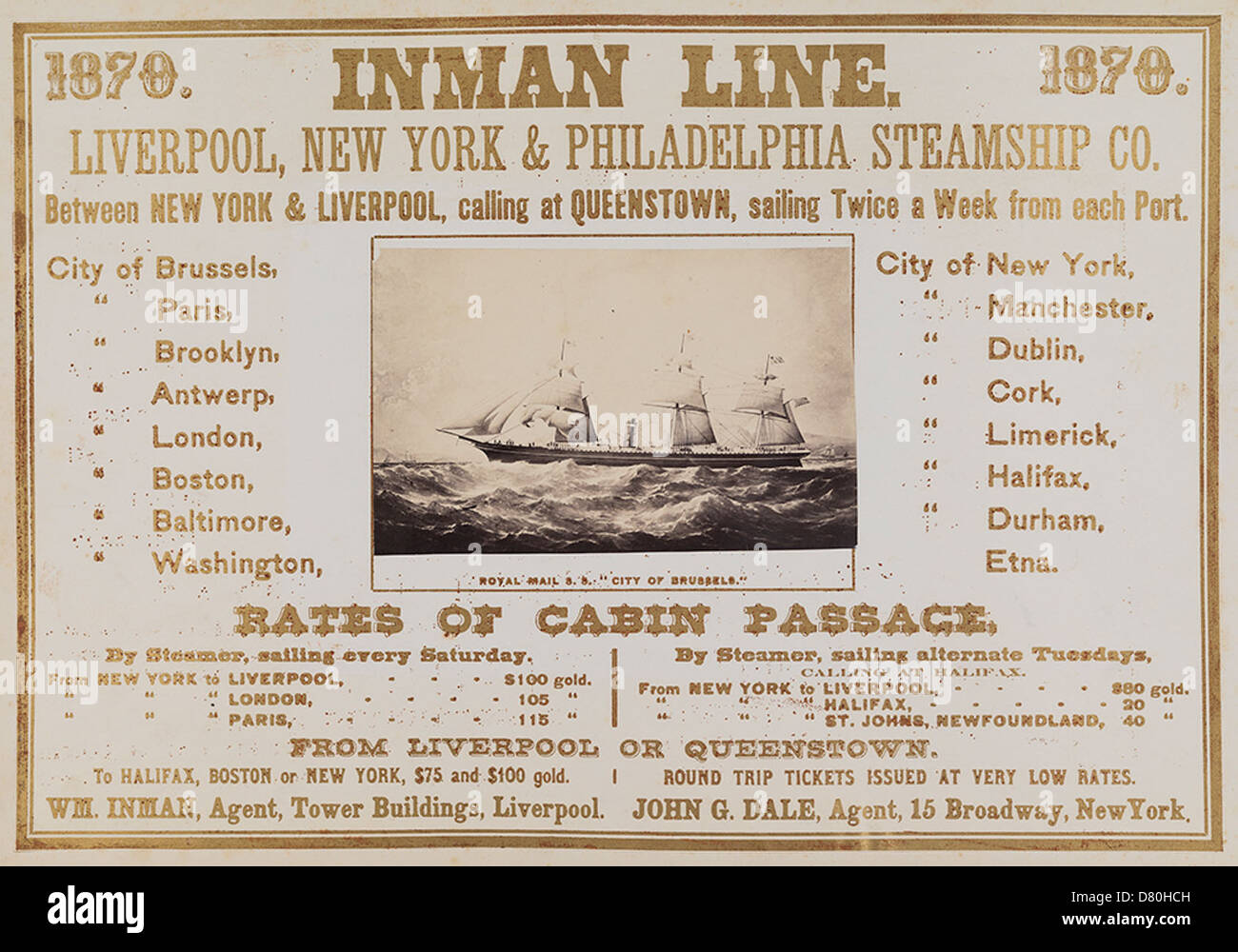 This vintage advertisement from the Inman Line shows the steamship ...