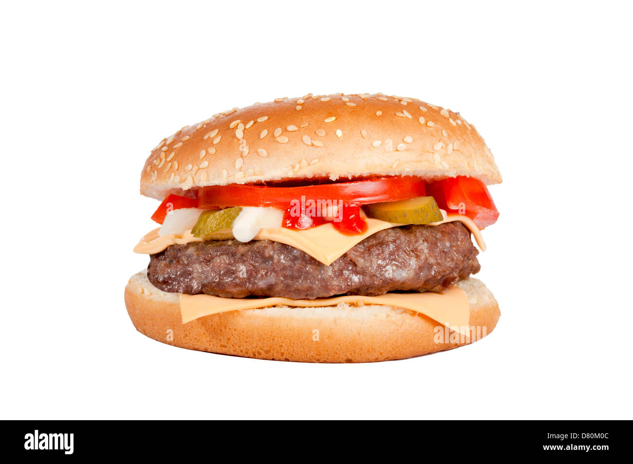 Tasty cheeseburger isolated on white background Stock Photo - Alamy
