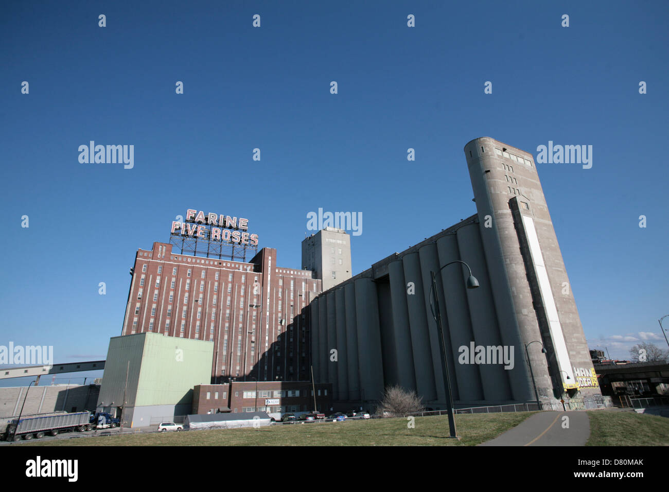 The Iconic Five Roses Flour building in Montreal, Quebec Stock Photo ...