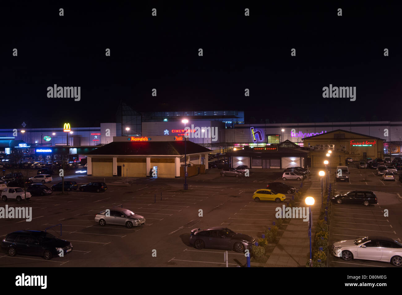 Cars parked in a car park at night in Stevenage, England Stock Photo ...