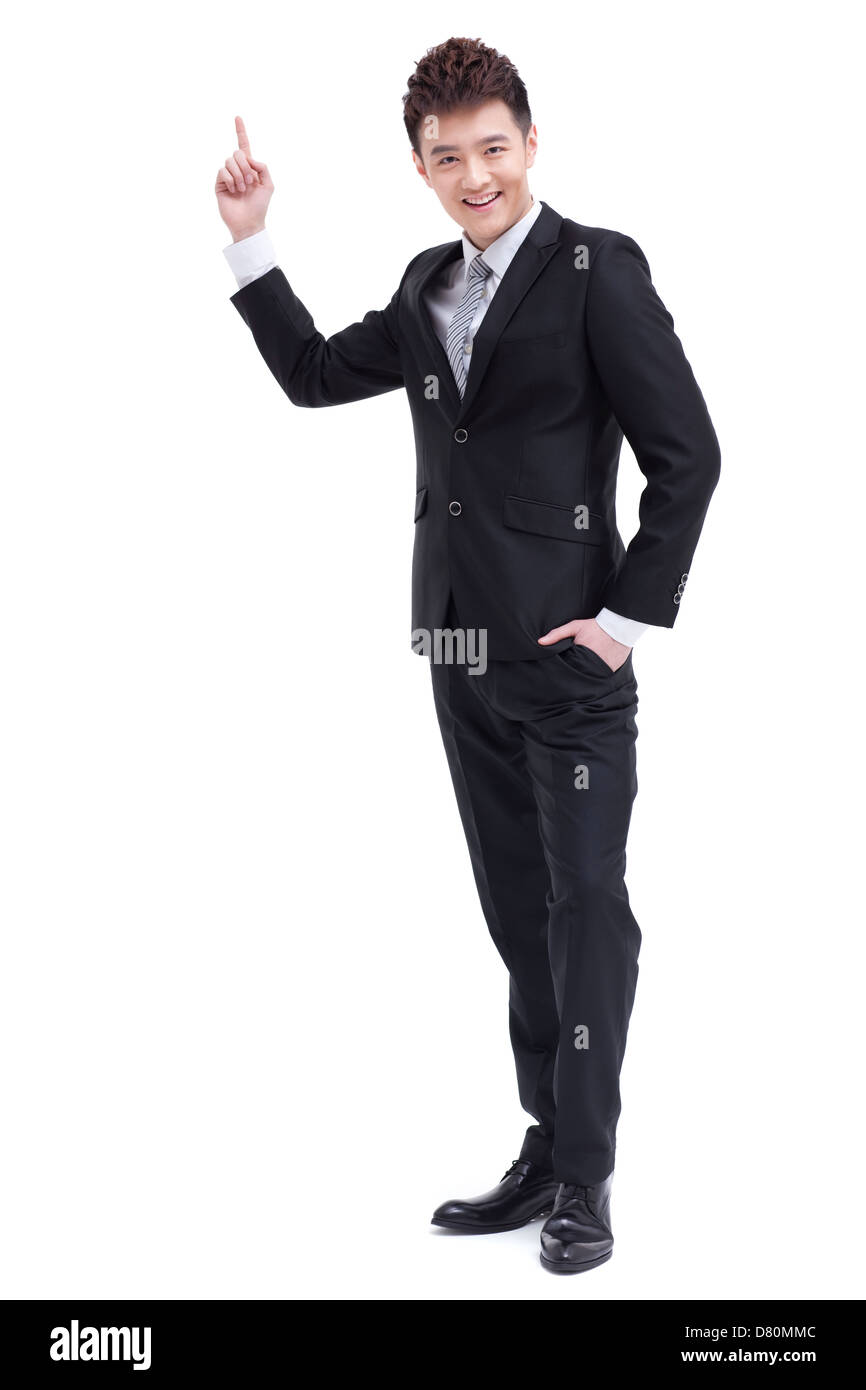 Fashionable businessman raising finger up Stock Photo - Alamy