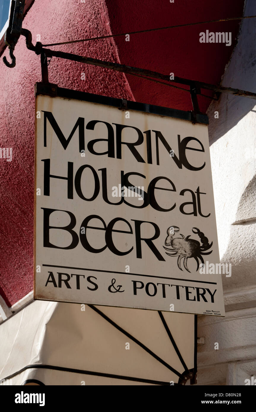 Arts and pottery shop sign, Beer, Devon, England, UK Stock Photo - Alamy