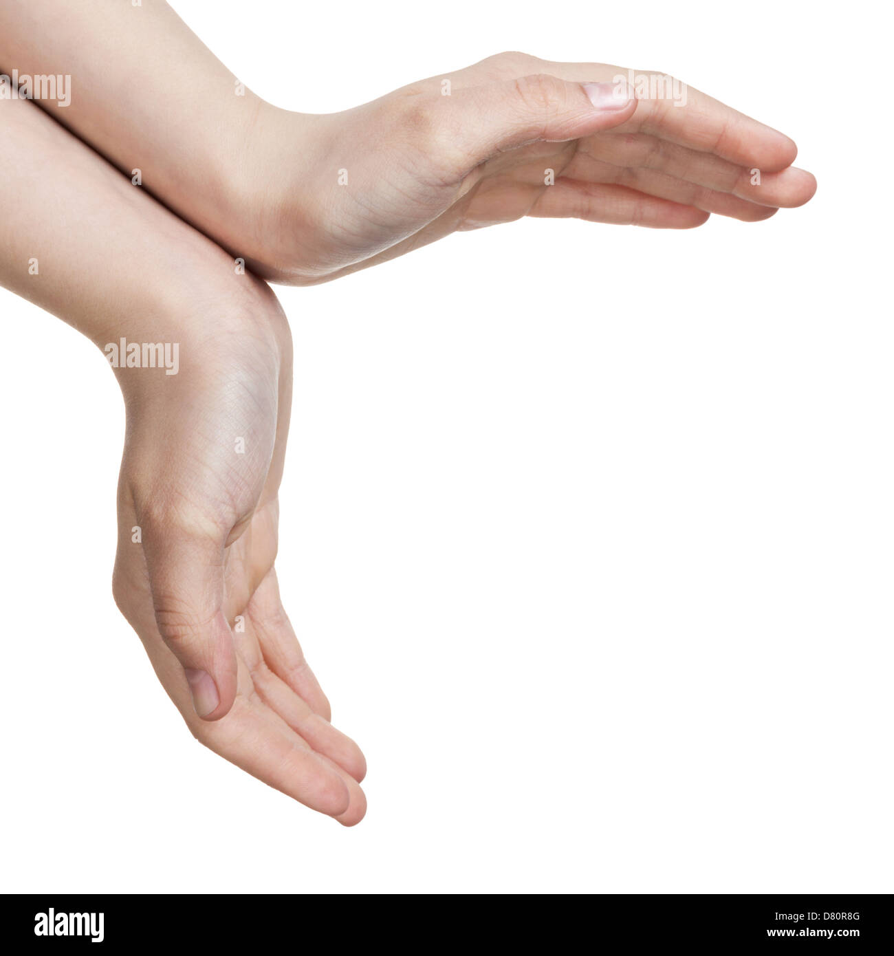 female teen hand showing protection symbol, isolated on white Stock ...